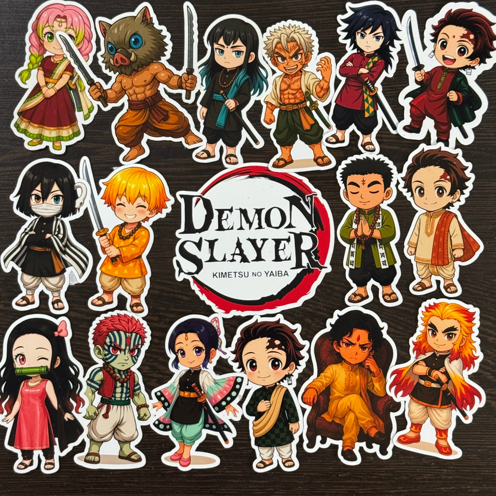Indian Version Demon Slayer - Chibi Style 15-Die-Cut Sticker Pack ...